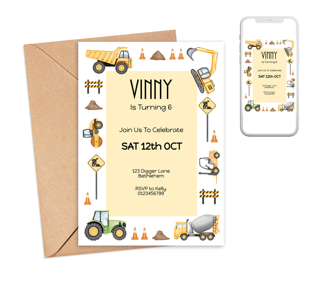 Construction Theme Party Invitation – Sailah Lane